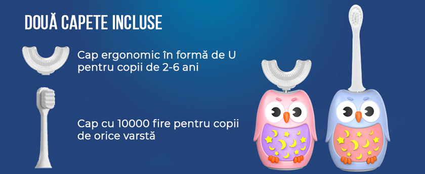 Periuta de dinti electrica pentru copii, 2-6 ani cu 2 capete, cap in ...